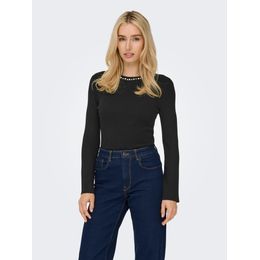 Rundhalspullover Only "ONLNATASCHA LS BLING O-NECK CC KNT", Damen, Gr. L, silber (schwarz detail:silber bling), Strick, Obermaterial: 80% Viskose, 20% Nylon, unifarben, regular fit, Rundhals, Pullover Rundhalspullover