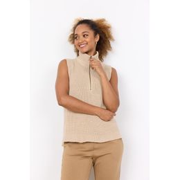 Pullunder soyaconcept "SC-JULIA 8", Damen, Gr. M, beige (sand), Rippstrick, Obermaterial: 50% Baumwolle, 50% Polyamid, unifarben, h&uuml;ftlang, Rundhals, Pullover Pullunder