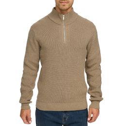 Troyer INDICODE "INEmil &frac12; zip", Herren, Gr. L, beige mix, Strick, Obermaterial: 60% Polyester, 40% Baumwolle, unifarben, regular fit h&uuml;ftlang, hoch geschlossener Ausschnitt, Pullover Troyer