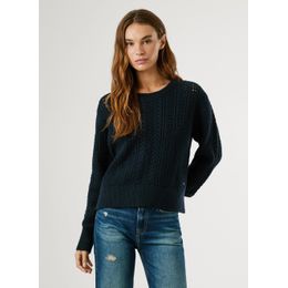 Strickpullover Pepe Jeans "CANDIDE", Damen, Gr. S, blau (dulwich blau), Strick, Obermaterial: 60% Baumwolle, 40% Polyacryl, unifarben, Rundhals, Strickb&uuml;ndchen, Pullover Strickpullover, mit Lochmuster