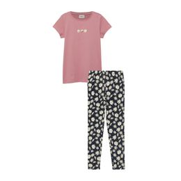 Shirt & Leggings s.Oliver JUNIOR, M&auml;dchen, Gr. 128/134, rose, navy aop, Jersey, Obermaterial: 95% Baumwolle, 5% Elasthan, bedruckt, KOB Set-Artikel, 2er Set, gemusterte Leggings und Sommershirt, f&uuml;r Girls