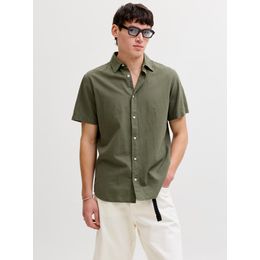 Jack & Jones Kurzarmhemd JACK & JONES "JJEBREEZE LINEN BLEND SHIRT S/S SN", Herren, Gr. S, N-Gr, dusty olive, Web, Obermaterial: 70% Baumwolle, 30% Leinen, unifarben, normal, Hemden, mit Leinen