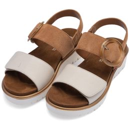 Riemchensandale Ara "BILBAO", Damen, Gr. 38, creme, hellbraun, Glattleder, Veloursleder, mehrfarbig, Schuhe Riemchensandale, Keilsandale, Plateausandale mit Klettverschl&uuml;ssen, G-Weite