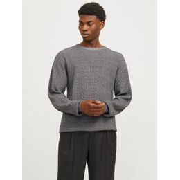 Jack & Jones Strickpullover JACK & JONES "JJWALTER KNIT RELAXED CREW NECK", Herren, Gr. M, grau (castlerock detail:with wei&szlig;), Strick, Obermaterial: 50% Baumwolle, 50% Polyester, meliert, relaxed fit, Rundhals, Pullover Strickpullover