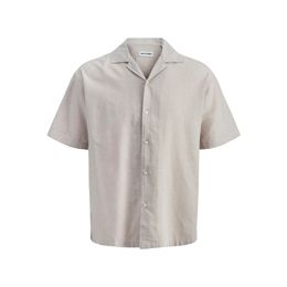 Jack & Jones PlusSize Kurzarmhemd "JJEBREEZE LINEN BLEND RESORT SHIRT PLS", Herren, Gr. 3XL, N-Gr, string, Web, Obermaterial: 70% Baumwolle, 30% Leinen, JACK & JONES PLUSSIZE, unifarben, normal, Hemden, mit Leinen, regular fit