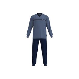 Schlafanzug Tom Tailor "Pyjama Pyjama lang V-Neck", Herren, Gr. L, blau, Obermaterial: 100% Baumwolle CO., Homewear-Sets Schlafanzug