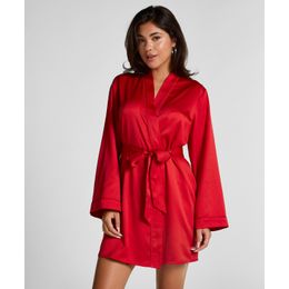 Hunkem&ouml;ller Bademantel HUNKEM&Ouml;LLER "Kimono Satin" Gr. M, rot, M/L, 100% Polyester, Hausm&auml;ntel, Bademantel