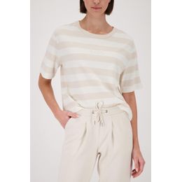 Sweatshirt monari "Sweatshirt Basic Ringel", Damen, Gr. 46, beige ger, Sweatware, Obermaterial: 83% Viskose, 14% Polyester, 3% Elasthan, geringelt, regular fit taillenbedeckt, Rundhals, eingesetzt abgesteppte Kante, Sweatshirts Sweatshirt, Regular fit mit Streifen