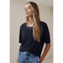 Cardigan Street One, Damen, Gr. 40, blau (shadowed navy), Strick, Obermaterial: 60% Viskose, 40% Baumwolle, unifarben, normal h&uuml;ftbedeckend, Rundhals, B&uuml;ndchen, Strickjacken, Kurzarm-Cardigan mit Rundhals