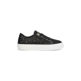 Tommy Hilfiger Damen Plateausneaker &raquo;VULC EMBROIDERED SNEAKER&laquo; ,Freizeitschuh, Halbschuh, Schn&uuml;rer mit unterlegter TH-Logostickerei schwarz 35