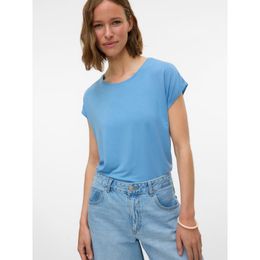 V&eacute;ro Moda Vero Moda Damen Rundhalsshirt &raquo;VMAVA PLAIN SS TOP GAJRS NOOS&laquo; Materialmix, regular fit blau L