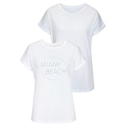Vivance Damen T-Shirt &raquo;mit modischem Frontprint&laquo; 2er-Pack, aus weicher Baumwoll-Qualit&auml;t wei&szlig; 48/50