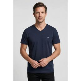 Gant Damen T-Shirt &raquo;SLIM SHIELD V-NECK T-SHIRT&laquo; mit einer kleinen Logostickerei auf der Brust blau S