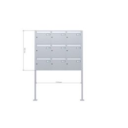 Renz A-01 9er Freistehende Edelstahl V2A Briefkastenanlage mit Fussplatte