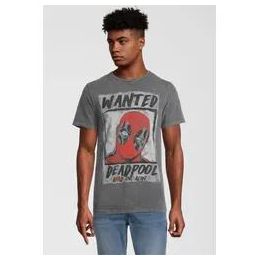 T-Shirt Recovered "Deadpool Wanted Poster", Damen, Gr. S, grau, 100% Baumwolle, bedruckt, normal, Rundhals, Shirts T-Shirt, mit coolem Marvel-Print