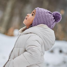 MaxiMo Jungen MaxiMo Strickm&uuml;tze Wolle, gef&uuml;ttert, zum Binden, mit Bommel lila