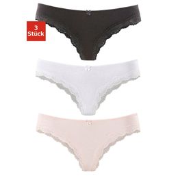 Lascana Damen Lascana Brasilslip 3er-Pack, aus elastischer Baumwolle mit zarter Spitze bunt 32/34