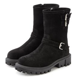 ELBSAND Damen Stiefelette &raquo;Stiefel, Boots, Bikerboots, Lederstiefelette, Lederboots&laquo; aus Leder mit trendigen Zierschnallen schwarz 38