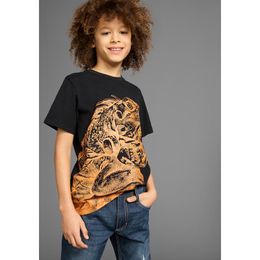 Kidsworld Jungen Kidsworld T-Shirt &raquo;GECKO&laquo; Kurzarm, Basic-Passform, bedruckt, Rundhalsausschnitt schwarz 164/170