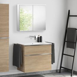 Duravit ME by Starck Waschtisch, evineo ineo4 Unterschrank B: 83 cm, mit Griff, mit Spiegelschrank,, 233683AC60+BE0266OA+BEA002MI,