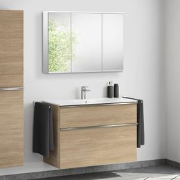 Duravit ME by Starck Waschtisch, evineo ineo4 Unterschrank B: 103 cm, mit Griff, mit Spiegelschrank f&uuml;r die Schweiz,, 233610AC00+BE0267OA+BEA042MI,