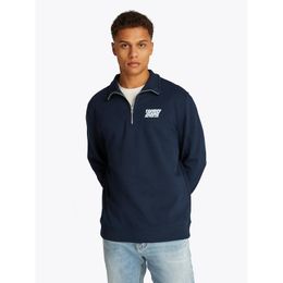 Tommy Jeans Herren Sweatshirt &raquo;TJM REG BUBBLE QRTR ZIP FRNT/BCK&laquo;, mit gro&szlig;em R&uuml;ckenprint blau XL