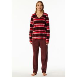 Schiesser Damen Schlafanzug &raquo;Comfort Nightwear&laquo; 2 tlg. Baumwollmischung, V-Ausschnitt, lang&auml;rmelig, Velour-Qualit&auml;t 52
