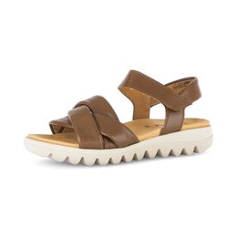 Riemchensandale Gabor, Damen, Gr. 42, cognac, Glattleder, Schuhe Riemchensandale, Sommerschuh, Keilsandalette, Bequemschuh mit Klettverschluss