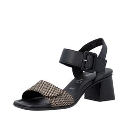 Sandalette Remonte, Damen, Gr. 45, schwarz, natur, Leder, Textil, Flechtoptik, Schuhe Sandalette, Sommerschuh, Blockabsatz mit praktischem Klettverschluss