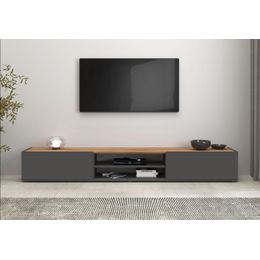 Lowboard OTTO HOME "Garda,TV-Kommode,TV-M&ouml;bel,TV-Bank, stehend und h&auml;ngend", schwarz (anthrazit, eiche wotan), B:210cm H:30cm T:35cm, FSC-zertifizierter Holzwerkstoff, Sideboards, Lowboard, stehend und h&auml;ngend mit 2 Klappen, 1 Einlegeboden, Breite 210 cm