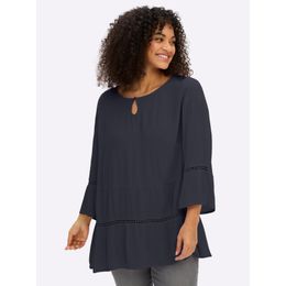sheego Damen Tunika mit 3/4-Arm und Lochmusterborte, tiefblau, Gr&ouml;&szlig;e 40
