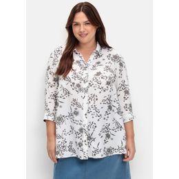 sheego Gro&szlig;e Gr&ouml;&szlig;en Longbluse mit Bl&uuml;mchen-Print, wei&szlig;-bedruckt, Gr&ouml;&szlig;e 44 - Damen