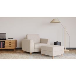 BRUNO Schlafsessel 70cm in Creme Ecru Beige | praktische Gr&ouml;&szlig;e | stabiles Massivholz & Boxspringkomfort