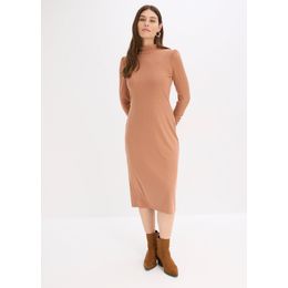 bonprix Ripp-Jerseykleid aus Viskose-mix, braun, Gr.36/38 (S), Figurbetonendes Kleid mit auff&auml;lligen Kn&ouml;pfen