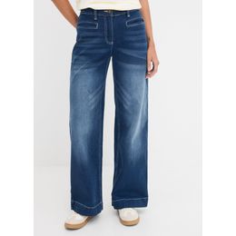 bonprix Wide-Leg-Jeans Mid Waist Bequembund, blau, Gr.38, Moderne Baumwoll-Jeans sorgt mit extra weitem Bein f&uuml;r gro&szlig;es Wohlf&uuml;hlkomfort, 98% Baumwolle
