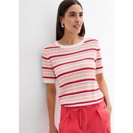 bonprix Ajour-Strickshirt, wei&szlig;, Gr.44/46 (L), Strickshirt in moderner Streifenoptik, 50% Baumwolle