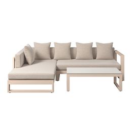 Amatio Loungegarnitur, Beige, Metall, Glas, Textil, 3-teilig, F&uuml;llung: Schaumstoff,Schaumstoff,Polyester, L-Form, 248x180 cm, Bsci, Tisch mit Glasplatte, Loungem&ouml;bel, Gartenlounge-Sets