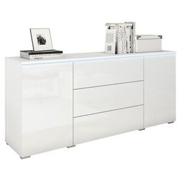 P & B Sideboard Vera, Wei&szlig; Hochglanz, Kunststoff, 2 F&auml;cher, 3 Schublade(n) Schubladen, kaltwei&szlig;, 150x67.9x39.5 cm, Fsc, stehend, Beleuchtung, Wohnzimmer, Kommoden & Sideboards, Sideboards