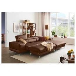 Polsterhocker W.Schillig "piedroo, Designsofa mit tollem Sitzkomfort, bequem, L-Form", braun (tabacco z69), B:141cm H:42cm T:70cm, Longlife Xtra-Leder Z69: Das feinnarbige, gedeckte Softleder Z69 besticht durch seine au&szlig;ergew&ouml;hnliche Weichheit im trendigen &raquo;Vintage-Look&laquo;, Hautst&auml;rke 0, 9 - 1, 1 mm, Hocker, Polsterhocker, F&uuml;&szlig;e in Silber matt