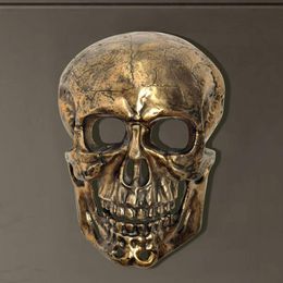 Pharao24.de Totenkopf Deko Sch&auml;del Skulptur in Altgoldfarben aus Metall