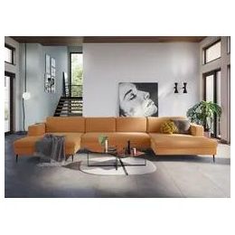 Wohnlandschaft DOMO collection "Modica U-Form aktuelles, kubisches Design mit 2 Recamieren, viel Platz", orange (pfirsich), B:438cm H:83cm T:173cm, Sofas, Wohnlandschaft, XXL, in moderner Optik mit, 2 gro&szlig;z&uuml;gigen Recamieren, auch in Cord
