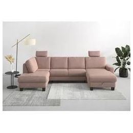 Wohnlandschaft Home Affaire "Summer U-Form", rosa (altrosa), B:314cm H:91cm T:170cm, 95% Polyester, 5% Polyamid, Sofas, Wohnlandschaft, mit oder ohne Bettfunktion und Bettkasten, wengefarbene Holzf&uuml;&szlig;e