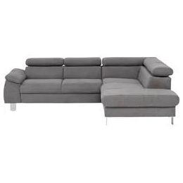 Ecksofa COTTA "Komaris L-Form, B: 249 cm", grau, B:249cm H:72cm T:100cm, Microfaser PRIMABELLE (100% Polyester);Kunstleder SOFTLUX;Feinstruktur (100% Polyester);Kunstleder SOFTLUX/Struktur (100% Polyester);NaturLEDER, Sofas, Ecksofa, mit Kopfteilverstellung, optional Bettfunktion, Bettkasten & Licht