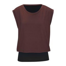 active by Lascana LASCANA ACTIVE Damen 2-in-1-Shirt, braun-schwarz, Gr&ouml;&szlig;e XS (32/34)