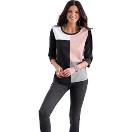 Damen Langarmshirt mit Patchwork-Muster schwarz-puder-gemustert, Gr&ouml;&szlig;e 50