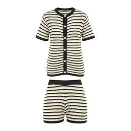 Imily Bela Set: Strickjacke und Shorts Damen Gr&ouml;&szlig;e 42 beige / schwarz / wei&szlig;