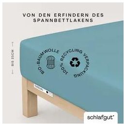Spannbettlaken Schlafgut "CASUAL Bettlaken 100% gek&auml;mmte Bio-Baumwolle, 150 g/m2, Spannbetttuch", blau (petrol mid), L:200cm, Jersey, Obermaterial: 100% Baumwolle, Bettlaken, Spannbettlaken, Bettlaken bis 25 cm H&ouml;he, langlebig, weich, Antipilling-Ausr&uuml;stung