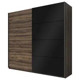 Schwebet&uuml;renschrank Home Affaire "Galaxy Kleiderschrank, W&auml;scheschrank 200, 220 oder 270cm breit", schwarz (monastery eiche, schwarz glas), B:221cm H:210cm T:61cm, FSC-zertifizierter Holzwerkstoff, Schr&auml;nke, Schwebet&uuml;renschrank, INKLUSIVE kompletter Innenausstattung, Metallgriffe und Glasfront