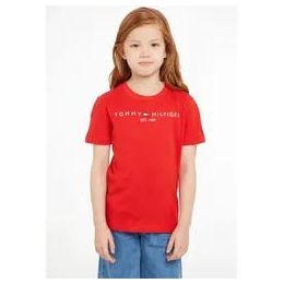 T-Shirt Tommy Hilfiger "ESSENTIAL TEE", Jungen, Gr. 6/116, rot, Jersey, Obermaterial: 100% Baumwolle, bedruckt, Basic, Basic schmal h&uuml;ftlang, Rundhals, Shirts T-Shirt, Kinder Kids Junior MiniMe,f&uuml;r Jungen und M&auml;dchen