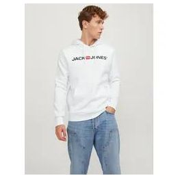 Jack & Jones Kapuzensweatshirt JACK & JONES "JJECORP Hoodie mit Logo und hohem Tragekomfort", Herren, Gr. M, wei&szlig;, angeraute Sweatware, Obermaterial: 70% Baumwolle, 30% Polyester, bedruckt, normal normal, Rundhals, Rippb&uuml;ndchen, Sweatshirts, bedruckt, casual, regular fit, Baumwollmischung, Rundhals